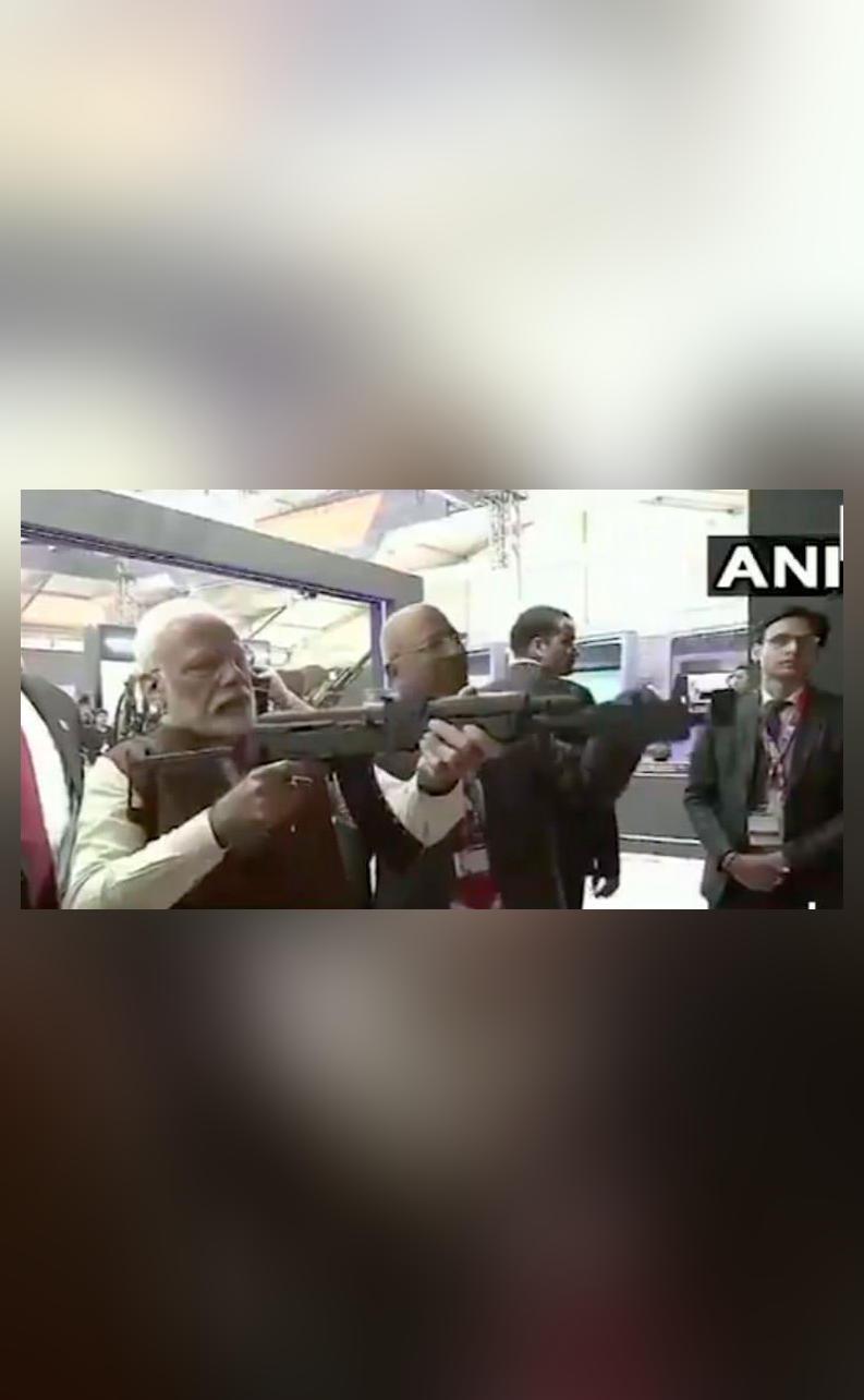PM Modi shoots assault rifle at Defence Expo, video surfaces