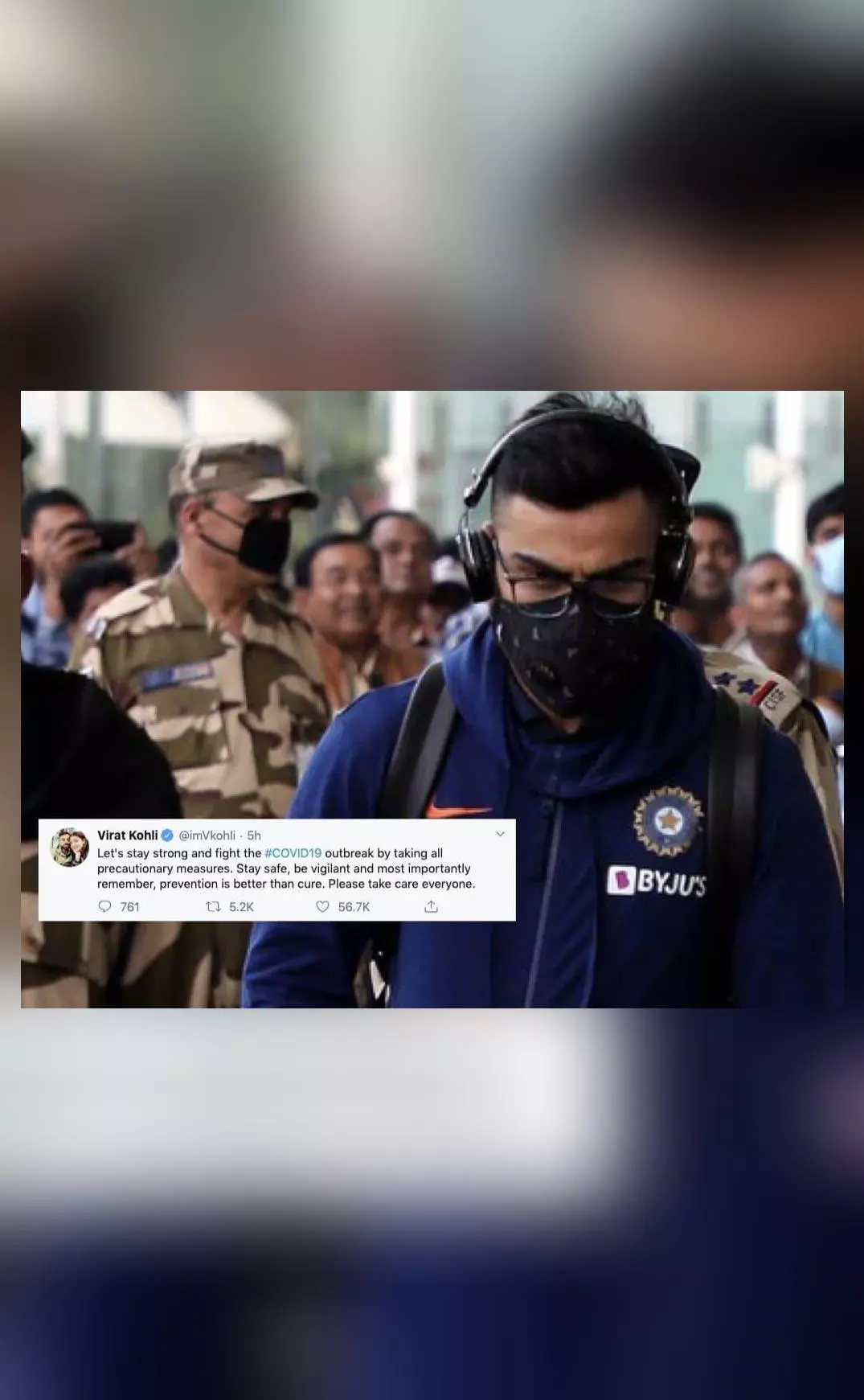 Stay strong, fight: Kohli urges all to 'stay safe' amid coronavirus ...